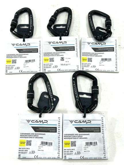 (5) New CAMP Atlas Lock Carabiners - Black And Gold Auctions
