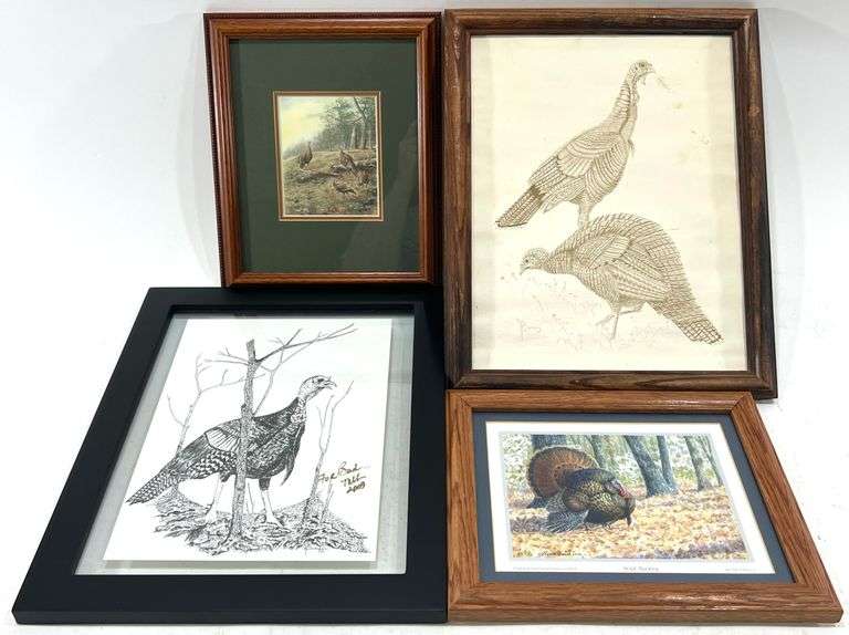 (4) Framed Turkey Prints - Black And Gold Auctions