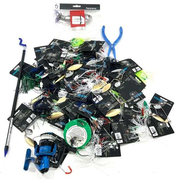 Large Assortment of H2OX Fishing Lures & Reel - Black And Gold Auctions