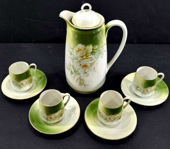VTG Green Floral Tea Set, Marked Germany - Black And Gold Auctions
