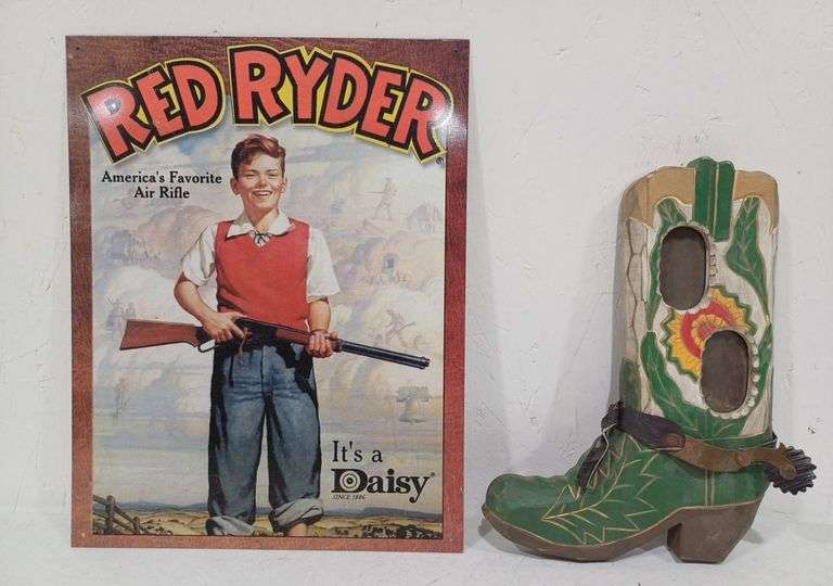 Red Ryder Reproduction Sign & Wooden Cowboy Boot Picture Frame - Black ...