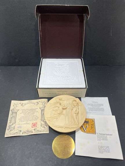 “The Annunciation” Alabaster Hand Carved Plate, Signed A. Santangela ...