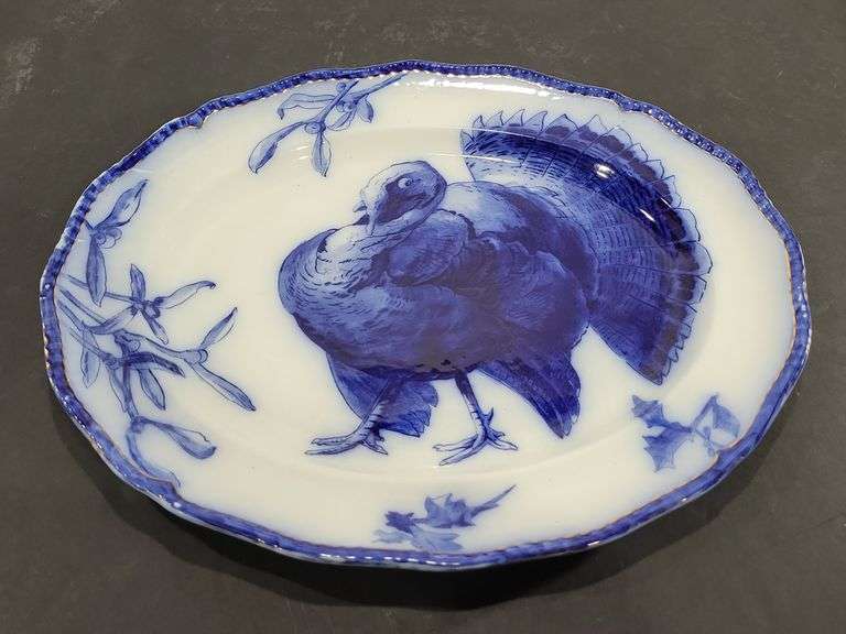 Rare Antique Royal Doulton 22" Flow Blue Turkey Platter - Black And ...