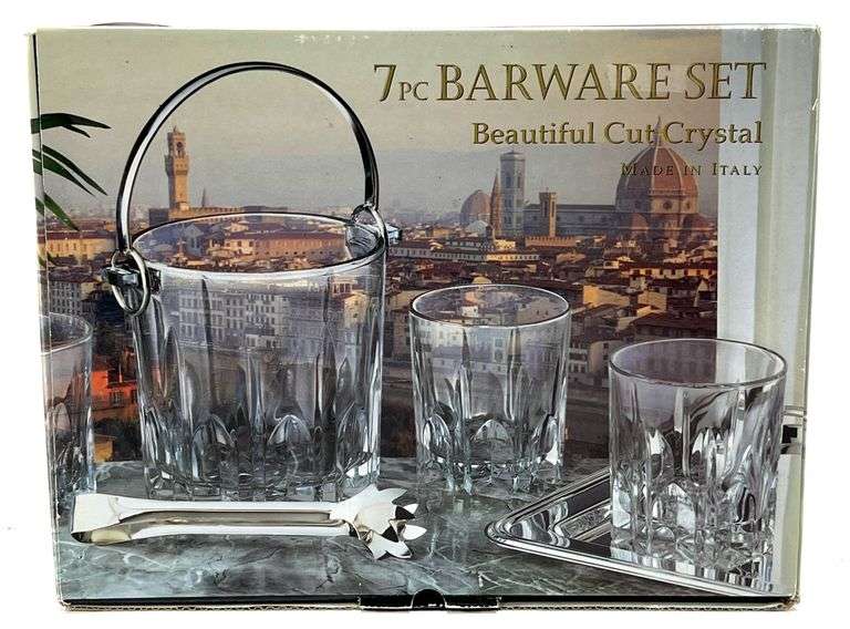 Italy 7pc BARWARE Beautiful Cut Crystal Set - Black And Gold Auctions
