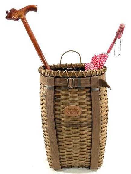 NWTF Trapper Basket w/ Wooden Carved Elephant Walking Stick & Umbrella ...