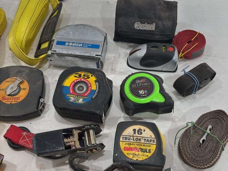 Tape Measures, Ratchet Straps/Straps, & Bushnell Level - Black And Gold ...