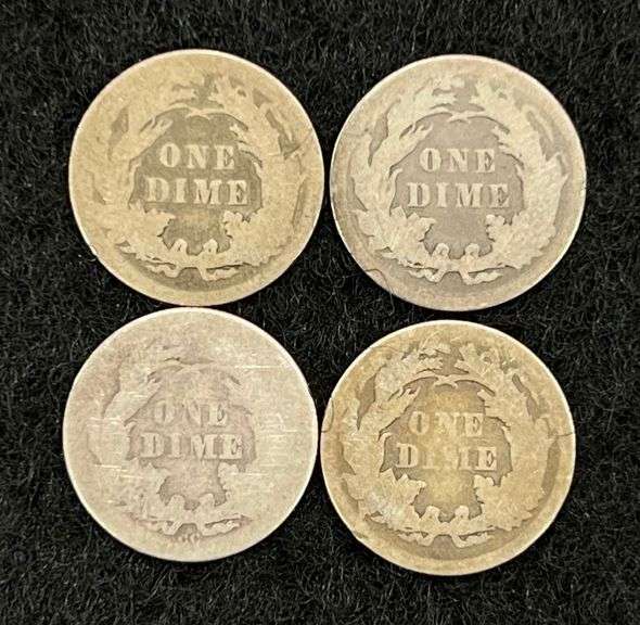 (4) Seated Liberty Dimes: 1876, 1876-CC, 1887, 1889 - Black And Gold ...