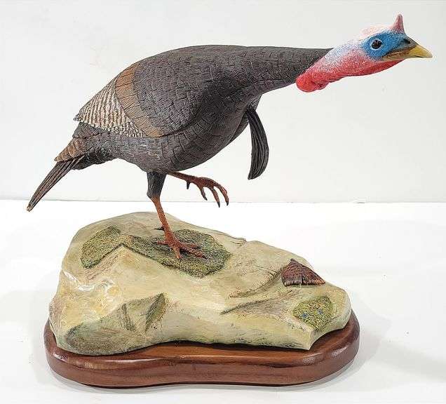 Signed Hand Carved & Painted 9" Turkey Sculpture by Russ Biros - Black ...