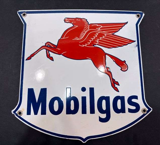 Mobil Gas Metal Advertisement Sign - Black And Gold Auctions