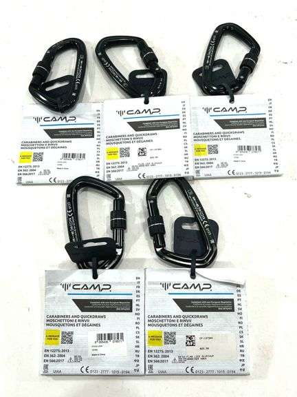 (5) New CAMP Atlas Lock Carabiners - Black And Gold Auctions