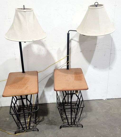 (2)Swivel Table Lamps W/Magazine Racks - Black And Gold Auctions