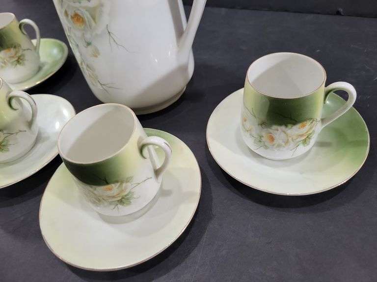 VTG Green Floral Tea Set, Marked Germany - Black And Gold Auctions