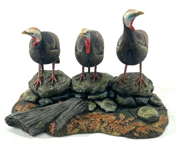 Danbury Mint “Watchful Trio” Turkey Sculpture - Black And Gold Auctions