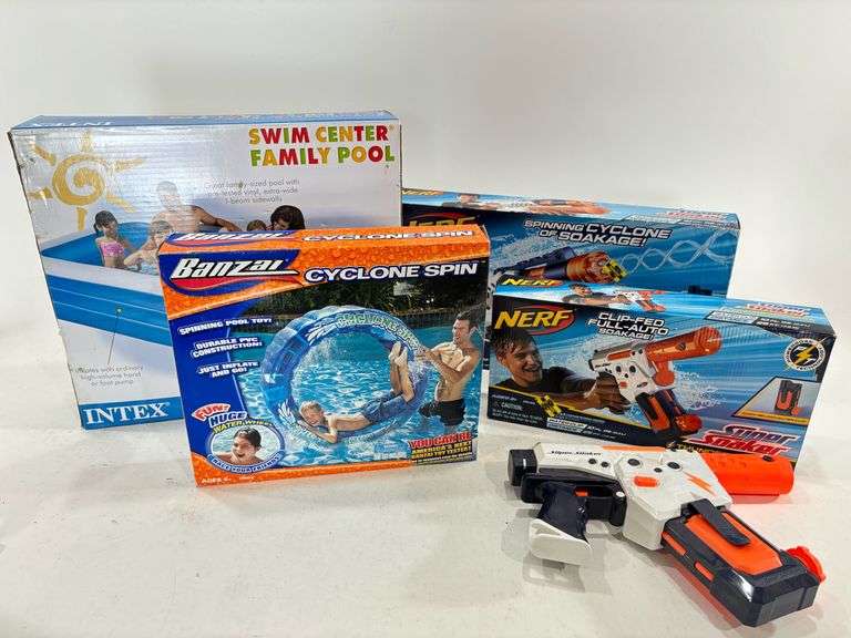 NEW NERF Water Guns, 120” X 72” X 22” Pool, & Cyclone Spin Tube - Black ...