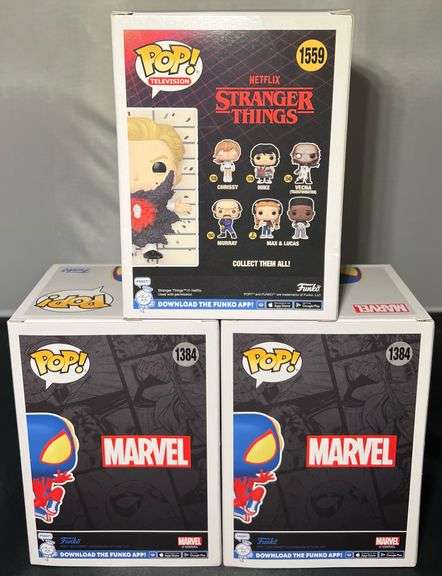 (3) Funko Pop! Marvel ‘Spider Boy’ #1384 & Stranger Things ‘001 ...