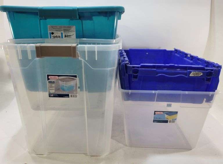 (5) Storage Totes - Black And Gold Auctions
