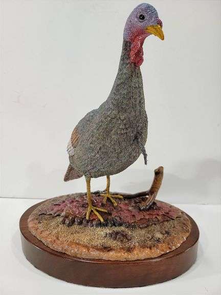 Signed, Hand Carved 9" Turkey Sculpture by Bobby W. Ackiss - Black And ...