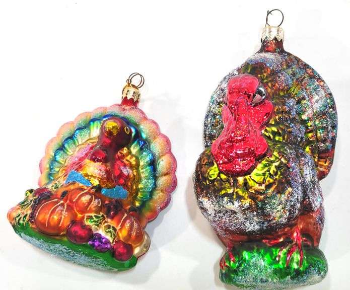 Pair of VTG Christopher Radko Glass Turkey Ornament - Black And Gold ...