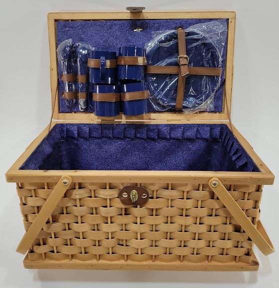 Picnic Basket & Dinnerware Set - Black And Gold Auctions