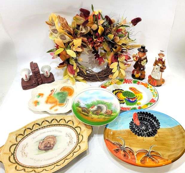 Turkey Platters, Wreath, Pilgrim Candleholders, Bookends, Wall Decor ...