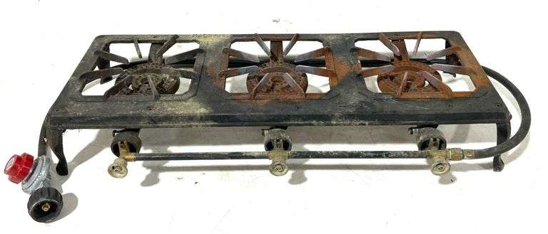 Vintage Cast Iron 3-Burner Propane Stove - Black And Gold Auctions