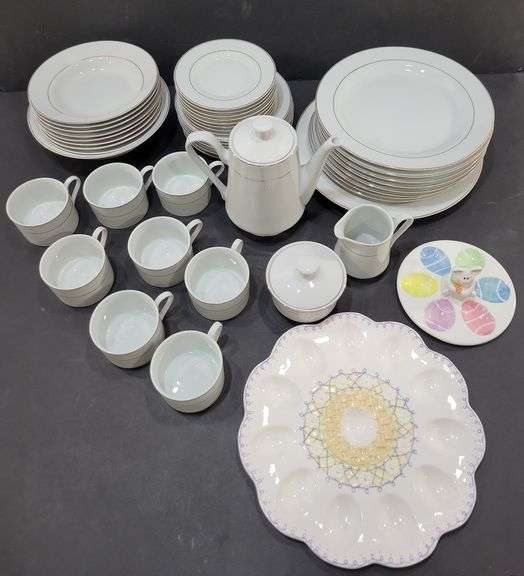 Radiance by Sakura China Dinnerware Set & Easter Egg Dishes - Black And ...