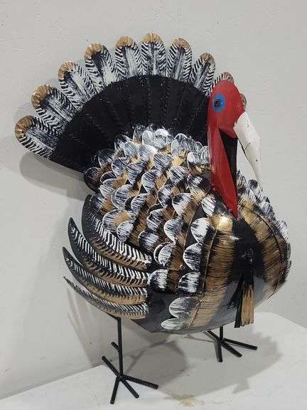 Handmade & Painted Metal Turkey Sculpture - Black And Gold Auctions