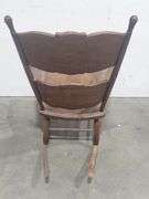 ANTIQUE Oak Pressed Back Rocking Chair - Black And Gold Auctions