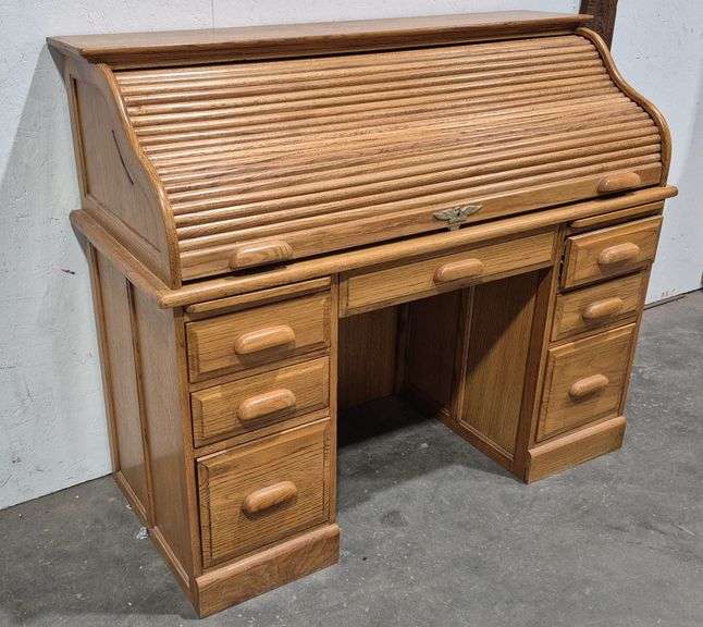 Eagle Craft Oak S-Curve Roll-Top Desk W/Lock & Key - Black And Gold ...
