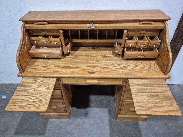 Eagle Craft Oak S-Curve Roll-Top Desk W/Lock & Key - Black And Gold ...