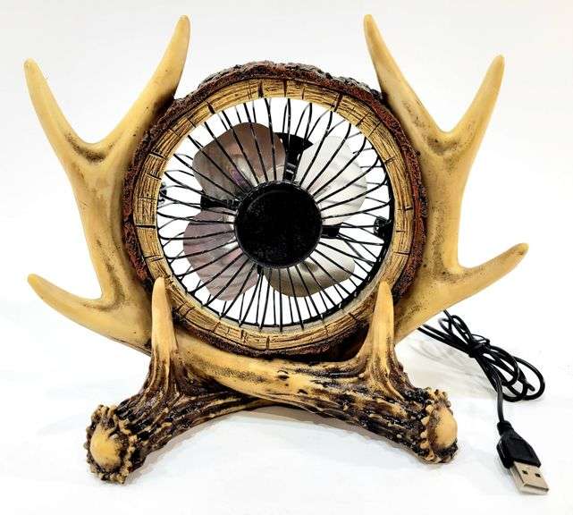 8" Antler Themed Desk Fan - Black And Gold Auctions