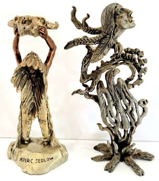 Pair of VTG Pewter Native American Figurines - Black And Gold Auctions