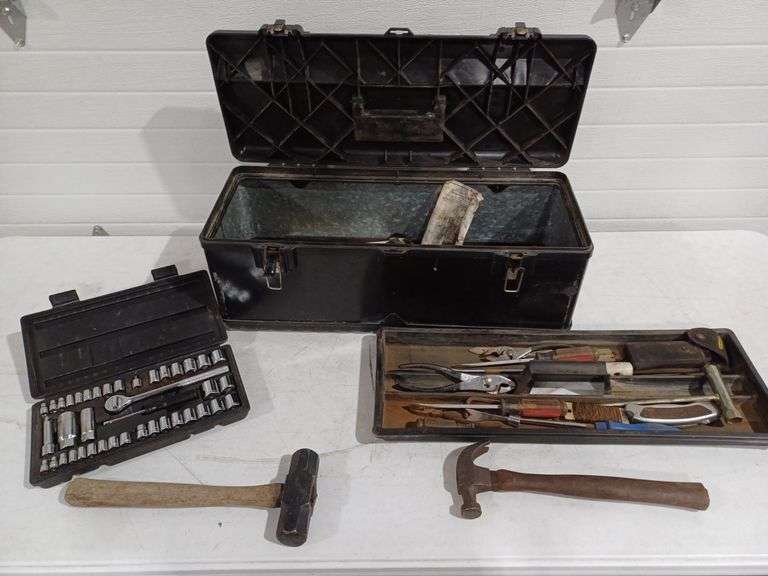 Toolbox w/ Assorted Hand Tools - Black And Gold Auctions