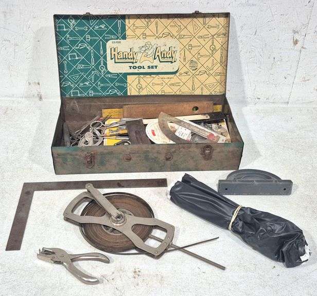 VTG Handy Andy Tool Box W/Assortment Of Tools - Black And Gold Auctions