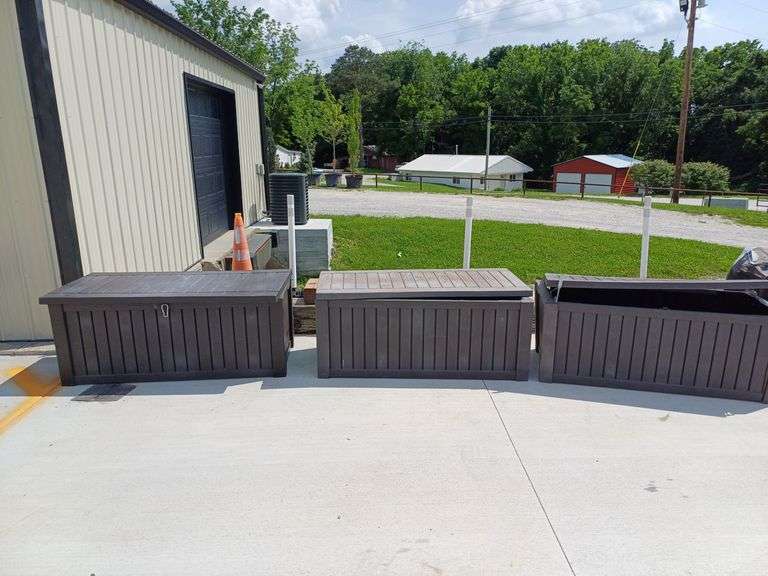 (3) Pool Storage Boxes - Black And Gold Auctions