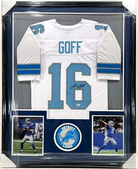 Jared Goff Framed & Autographed Detroit Lions Custom Jersey - Black And ...