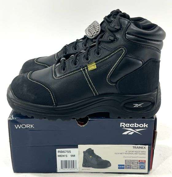 New REEBOK Men’s 9 TRAINEX 6” Sport Boot w/ Flex-Met - Black And Gold Auctions