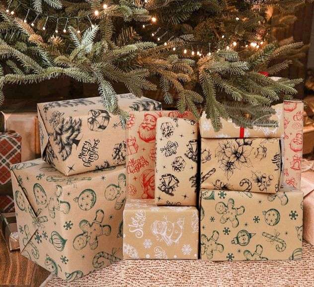 (6) New 4-Packs of Christmas Wrapping Paper - Black And Gold Auctions