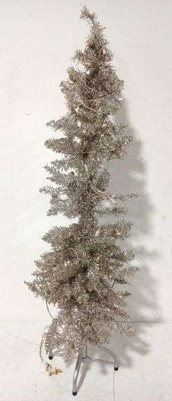 46" Silver Toned Christmas Tree - Black And Gold Auctions