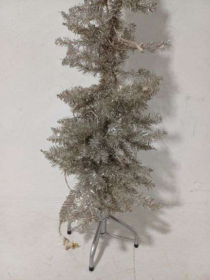 46" Silver Toned Christmas Tree - Black And Gold Auctions