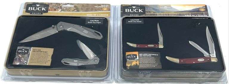 (2) New BUCK Edge Of A Legend Knife Sets - Black And Gold Auctions