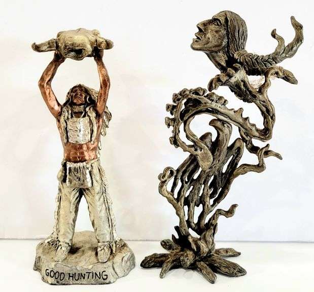 Pair of VTG Pewter Native American Figurines - Black And Gold Auctions