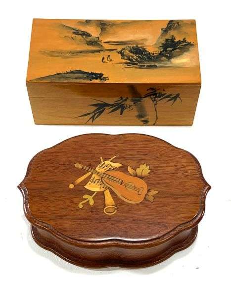 Wooden Japanese Trinket Box & Music Box Center - Black And Gold Auctions