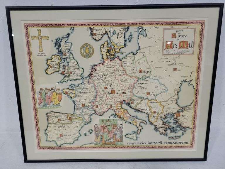 Historical 1000 A.D Map Of Europe - Black And Gold Auctions