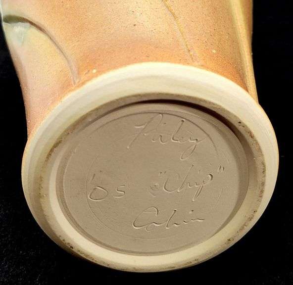 05' Original Signed Drip Glaze Pottery Vase - Black And Gold Auctions