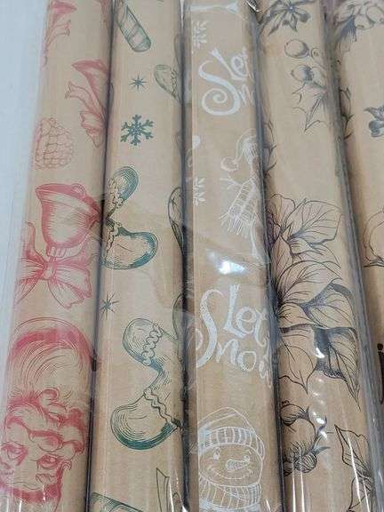(6) New 4-Packs of Christmas Wrapping Paper - Black And Gold Auctions