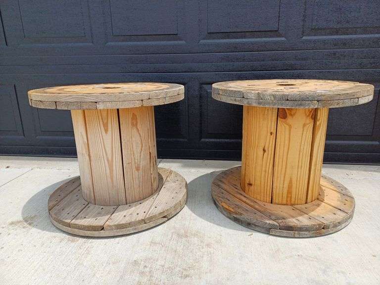 (2) Wooden Cable Spools - Black And Gold Auctions