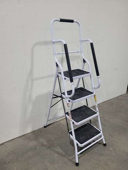 4 Step Step Stool With Handrails - Black And Gold Auctions