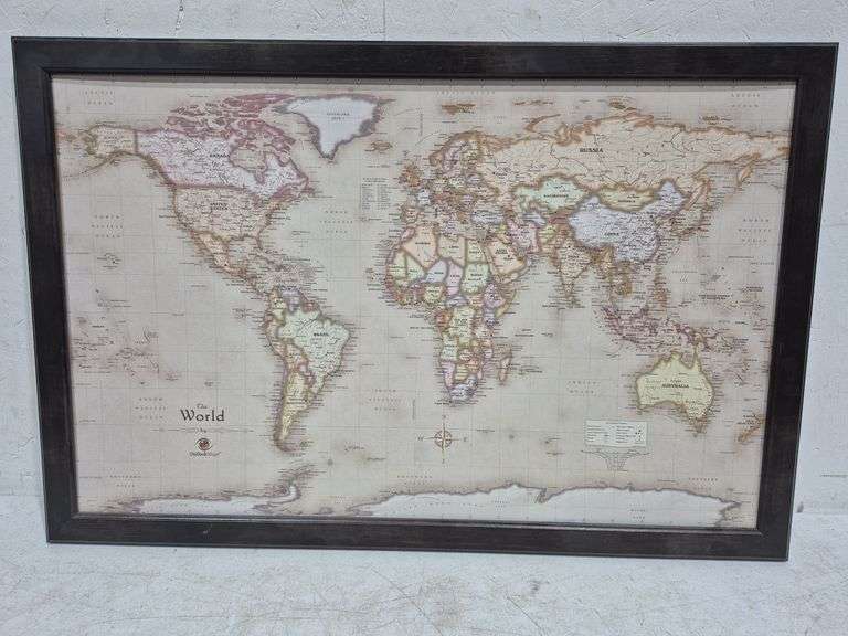 Framed Outlook Maps "The World" - Black And Gold Auctions
