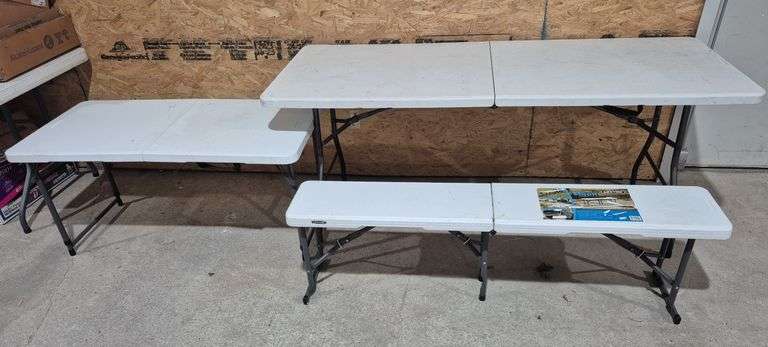 Lifetime Foldable Table & Stool Picnic Setup - Black And Gold Auctions